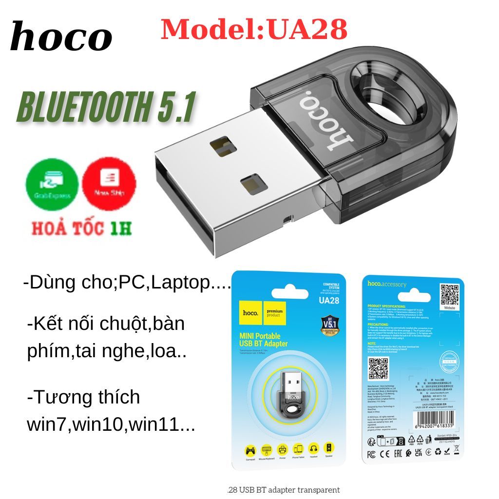 USB bluetooth Hoco UA28 không dây V5.1, hỗ trợ phát bluetooth cho loa ...