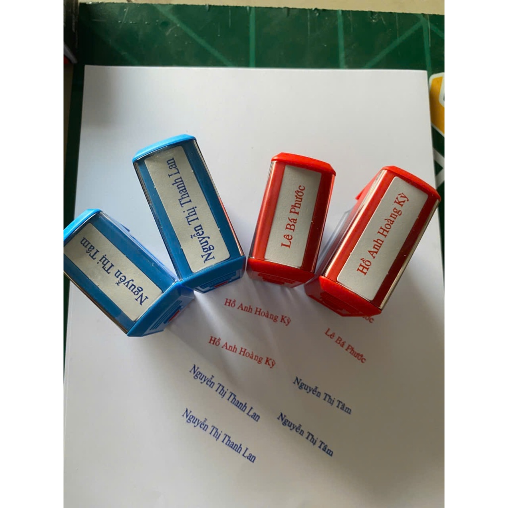 Dấu tên, môc tên văn phòng, chữ đứng, mực xanh đỏ, tên theo yêu cầu ...