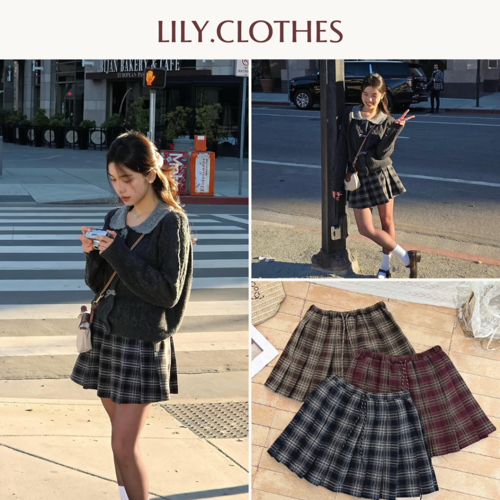 Lily.clothes- (Sẵn) Chân váy kẻ caro xếp ly cạp chun có lót trong hàng ...
