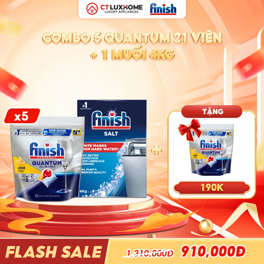 COMBO FINISH 5 Túi Quantum 21 viên + 1 Muối rửa bát 4kg | Shopee Việt Nam