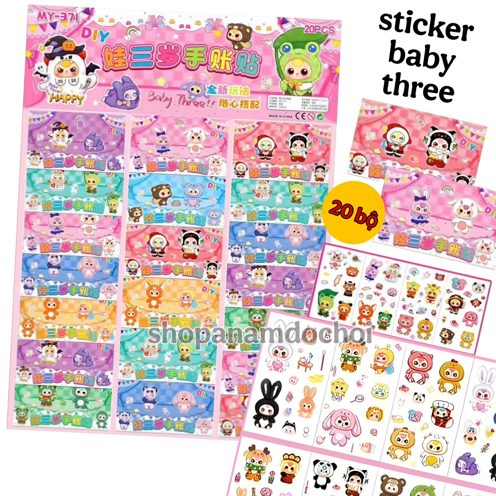 Vỉ 20 bộ sticker baby three mã số 371 , nhãn dán baby three | Shopee ...
