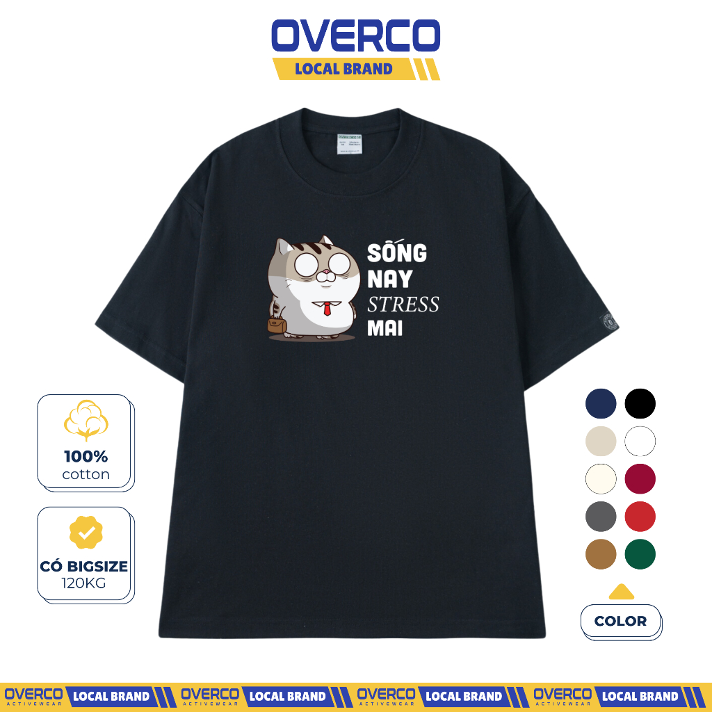 Áo Thun Unisex Mèo Ami Bụng Bự Sống Nay Stress Mai Overco Brand Vải Cotton Cao Cấp - O1A40 ...