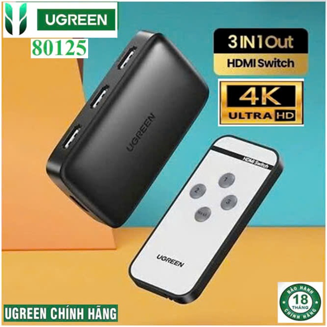 Bộ gộp tín hiệu HDMI 3 ra 1 Ugreen 80125 CM332 (HDMI 2.0 4K Auto cổng ...