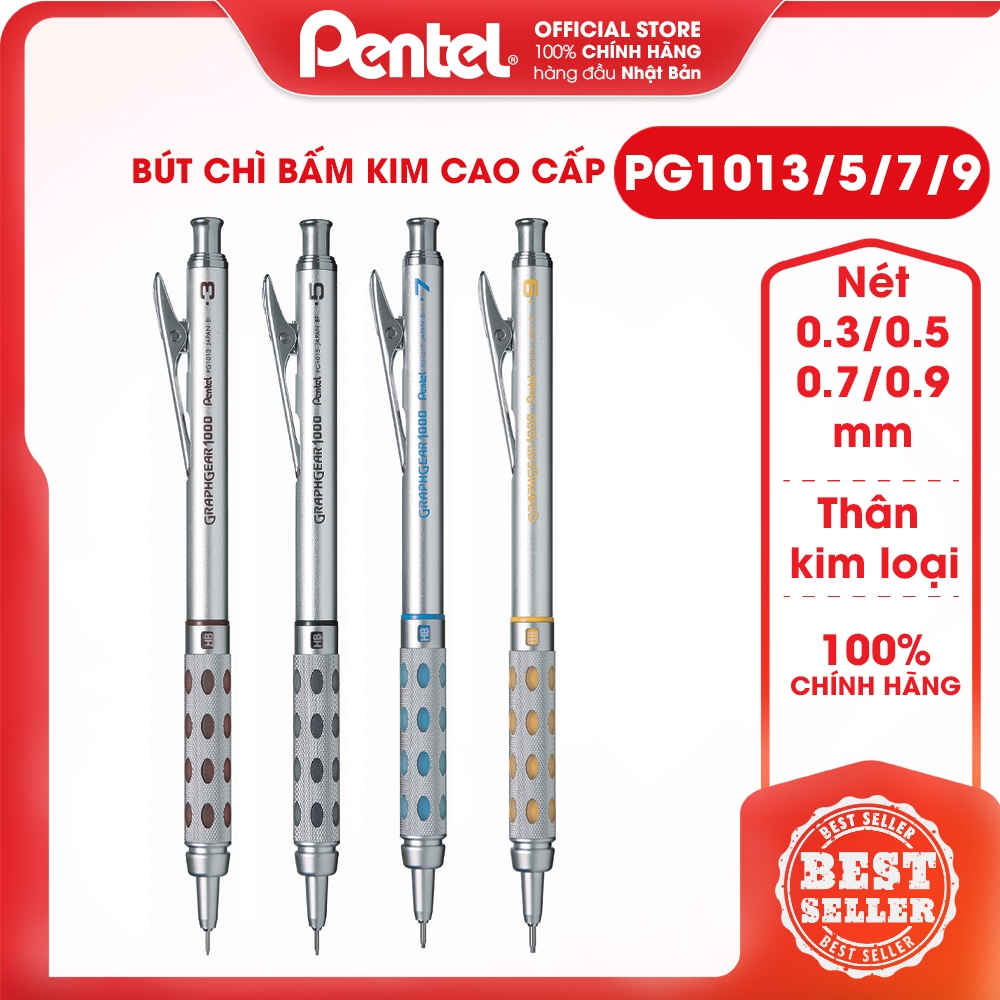 Bút chì kim kỹ thuật Pentel thân kim loại, bấm inox - Graphgear1000 ...