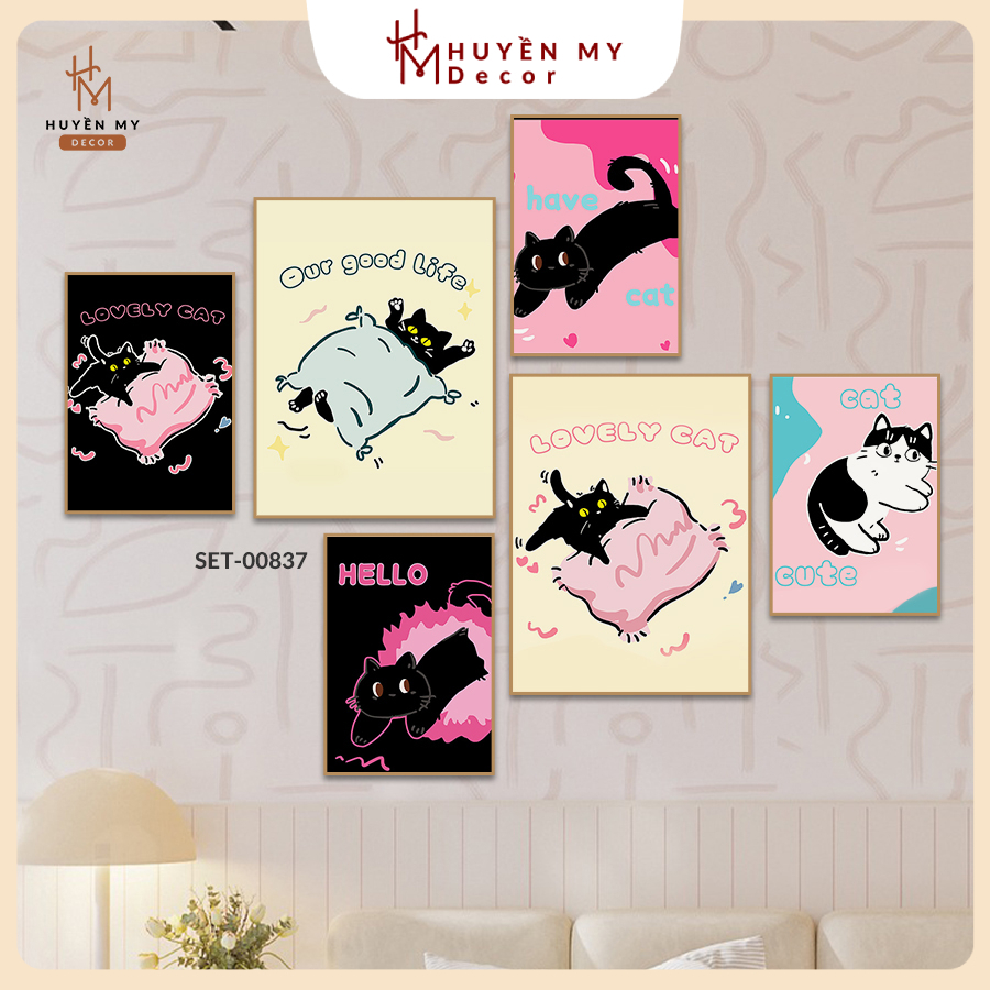 SET 6 Tranh Dán, Tường Mẫu Dễ Thương ,Trendy, Decor Phòng Khách, Phòng ...
