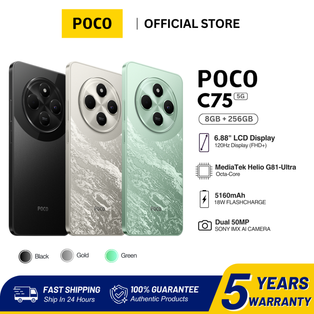 Điện Thoại XIAOMI POCO C75 (8GB+256GB) | Màn hình 6.88" | Pin 5160mAh ...
