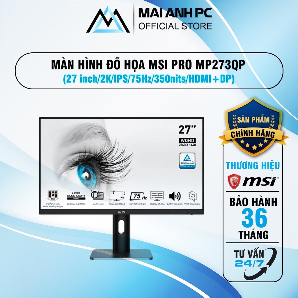 Màn Hình đồ họa MSI Pro MP273QP | 27 inch, 2K, IPS, 75Hz, phẳng | Shopee Việt Nam