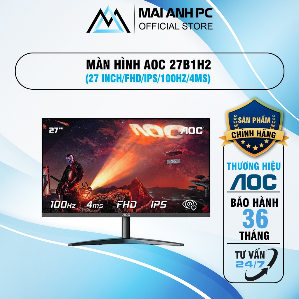 Màn hình AOC 27B1H2/74 | 27 inch, Full HD, IPS, 100Hz, 4ms, phẳng viền ...
