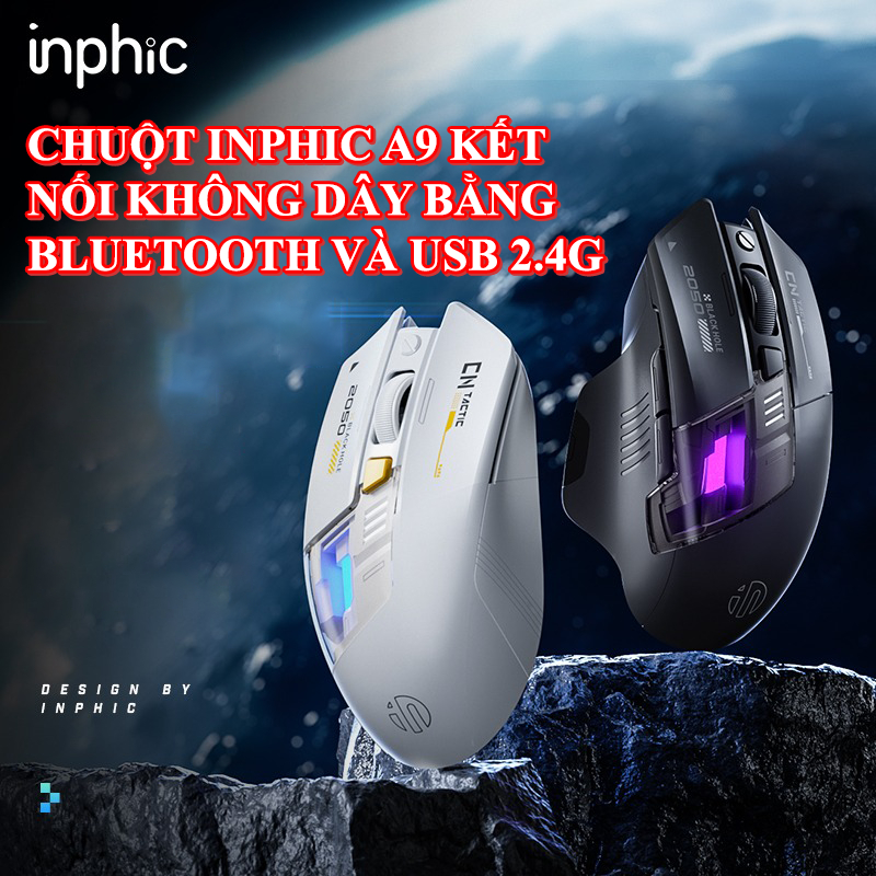 Chuột không dây INPHIC A9 kết nối Bluetooth và USB 2.4G thiết kế mới lạ có đèn led RGB cực đẹp ...