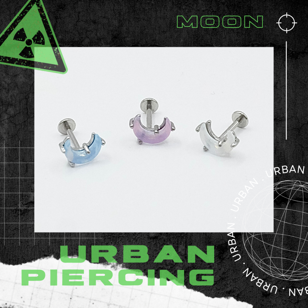[BÁN THEO CHIẾC] [XỎ] Khuyên Tai TRAGUS Moon Blur Thân Bạc Unisex Không ...