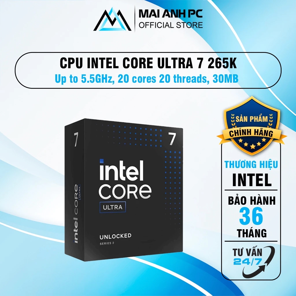 CPU Intel Core Ultra 7 265K | Up to 5.5GHz, 20 cores 20 threads, 30MB | Shopee Việt Nam