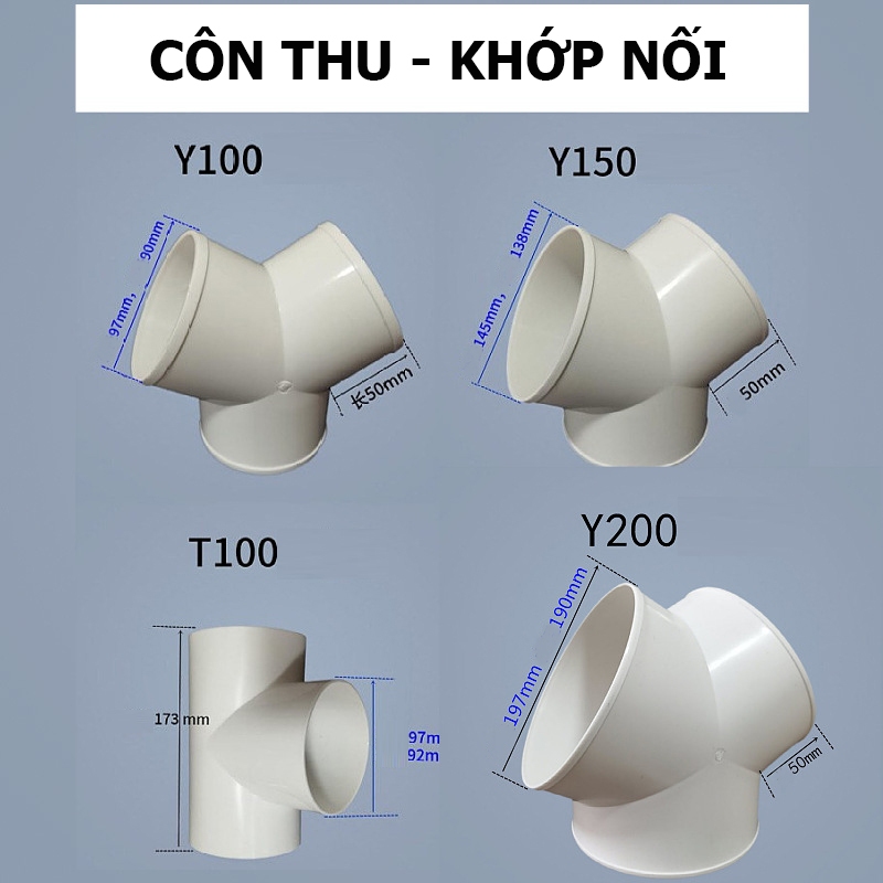10 MẪU Cút nối ống, KHỚP nối ống, CÔN thu nhựa PVC chữ Y, chữ T cỡ 100 ...