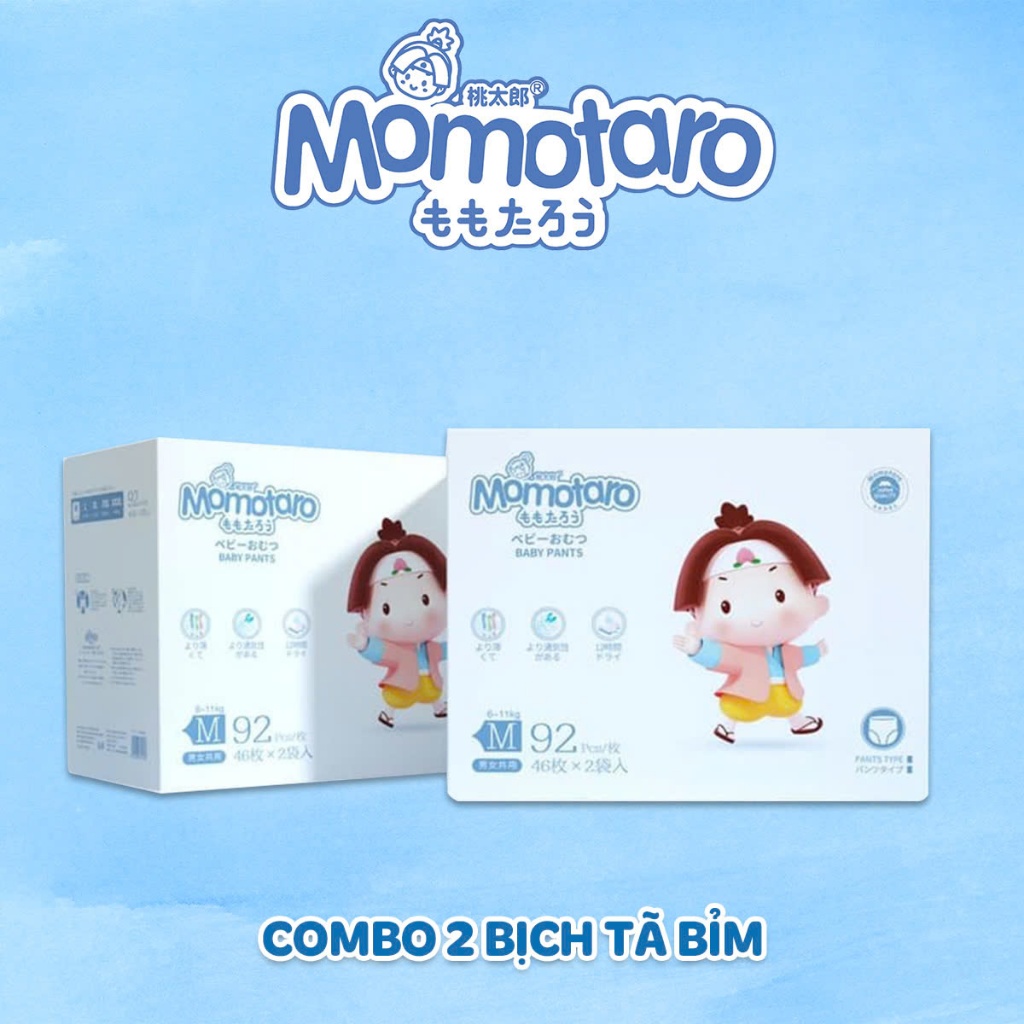 TÃ BỈM DÁN QUẦN MOMOTARO [Combo 02 Bịch Tặng Khăn Ướt Hoặc 2 gói giấy khô momo] | Shopee Việt Nam