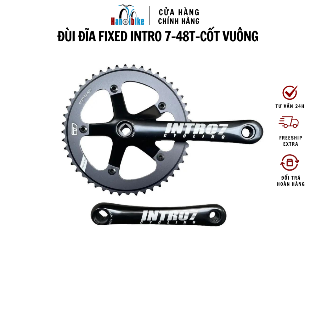 Đùi đĩa xe đạp Fixed gear Intro7 1 tầng cốt vuông 48T 130/144 BCD ...
