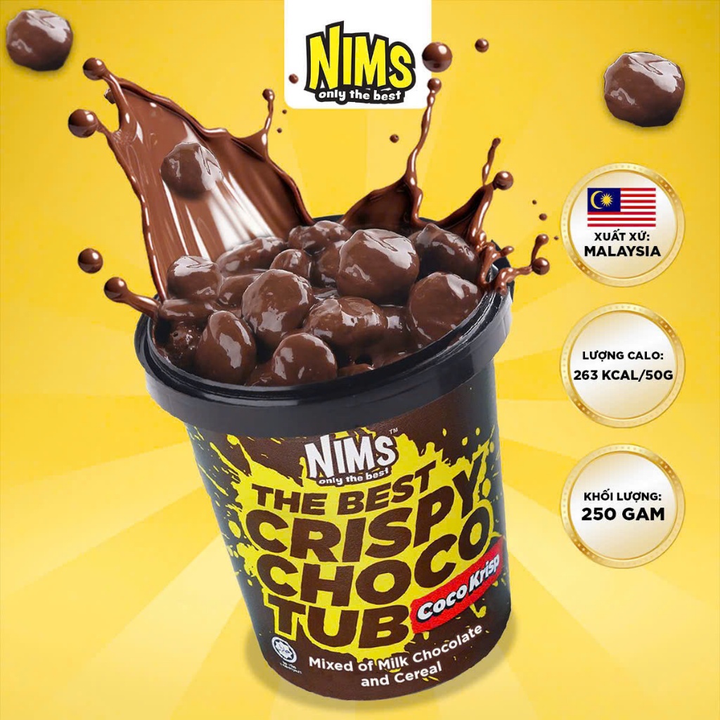 SOCOLA SỮA NIMS COCO KRISP GIÒN TAN CHẢY MALAYSIA HỘP 250G (hạt to dạng ...