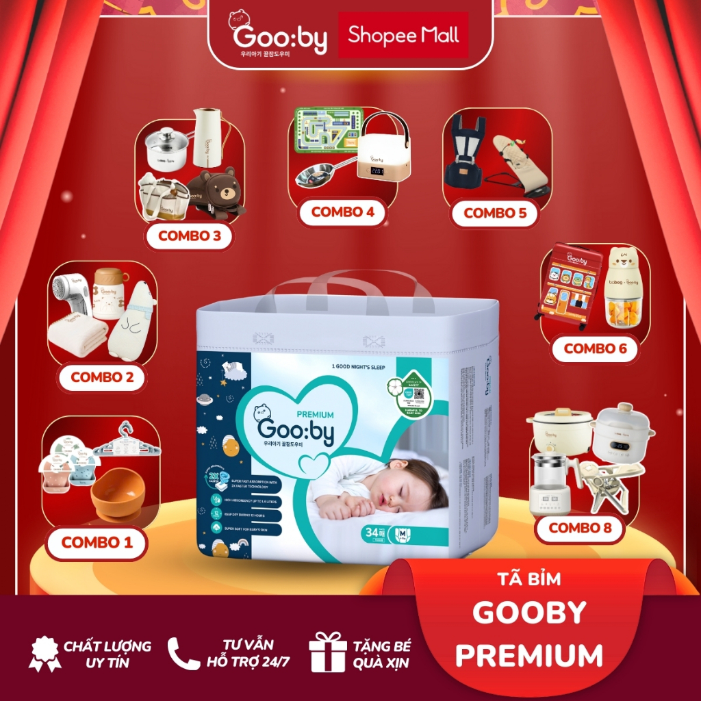 Tã/bỉm quần, dán Gooby Premium - Chuyên gia bỉm đêm, chống trào đến 12h size M/L/XL/XXL cho bé ...
