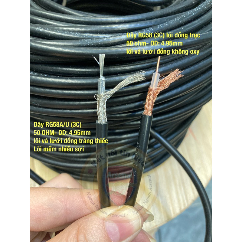 cáp đồng trục RG58 chuẩn 50 ohm (dây 3C) (rg58U và rg 58A/U), dây RG58. Dây chuẩn SDI HDMI ...