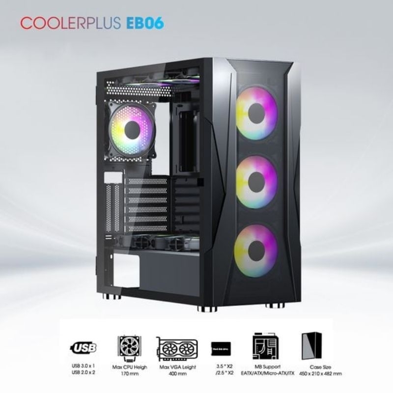 Vỏ case gaming Coolerplus CPC EB06 SẴN 3 FAN LED | Shopee Việt Nam