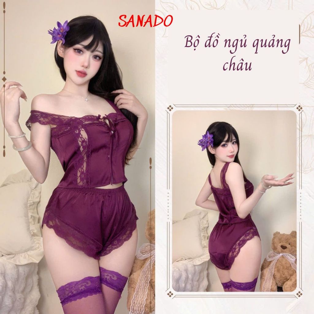 Bộ ngủ sexy SANADO đồ ngủ cute nữ lụa hàng quảng châu BL05 ( Bộ đồ màu tím đậm mới về) | Shopee ...