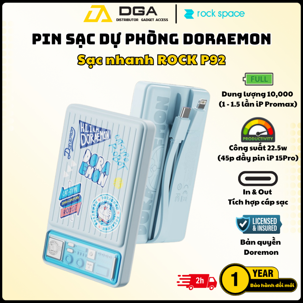 Pin Dự Phòng ROCK Doraemon P91 P92 (10000mAh, 22.5W, Doraemon Authentic Licensed) | Shopee Việt Nam