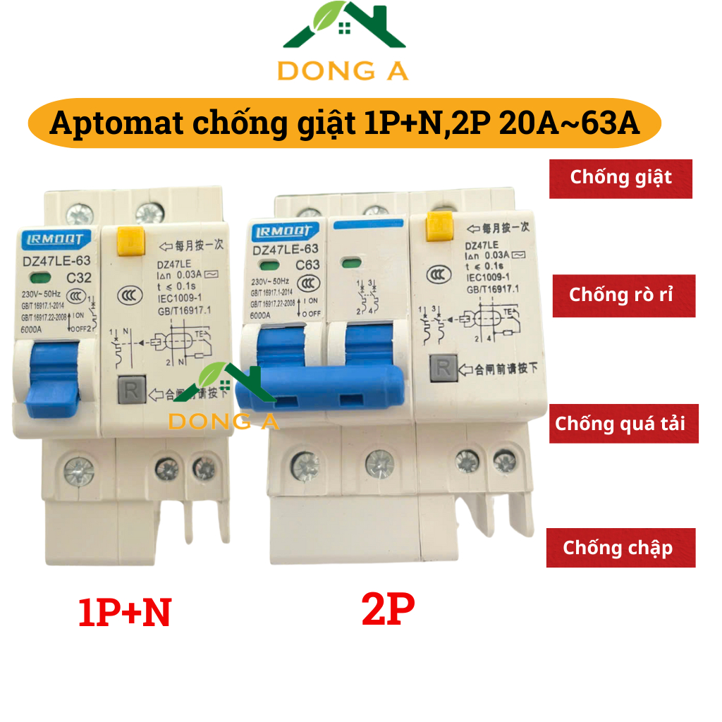 Aptomat chống giật, attomat chống chập 2P, 1P+N 20A, 32A, 40A, 63A | Shopee Việt Nam