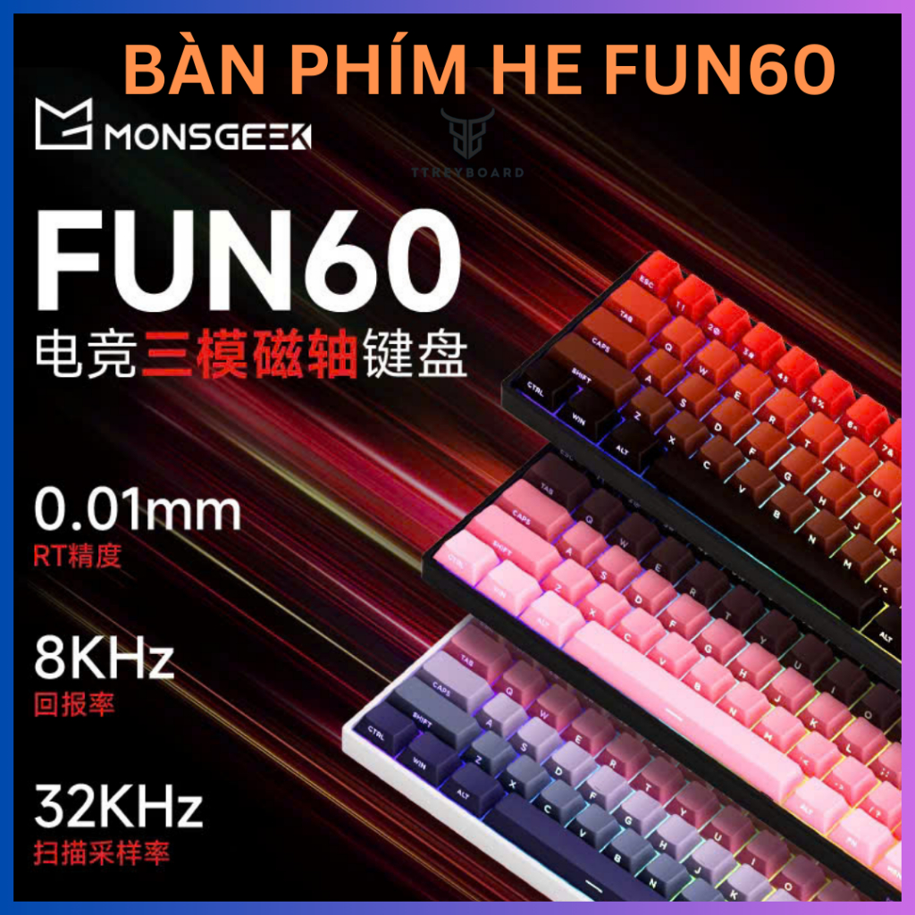 [Hỏa Tốc] Bàn Phím Cơ Monsgeek HE Fun60 | Rapid Trigger | 3 Mode Kết Nối | 1000 Hz | 8000 Hz ...