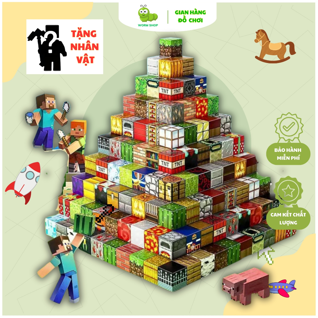 [50 TẶNG 8 NHÂN VẬT ]Combo 100 Khối Nam Châm Minecraft Wormshop Khối ...