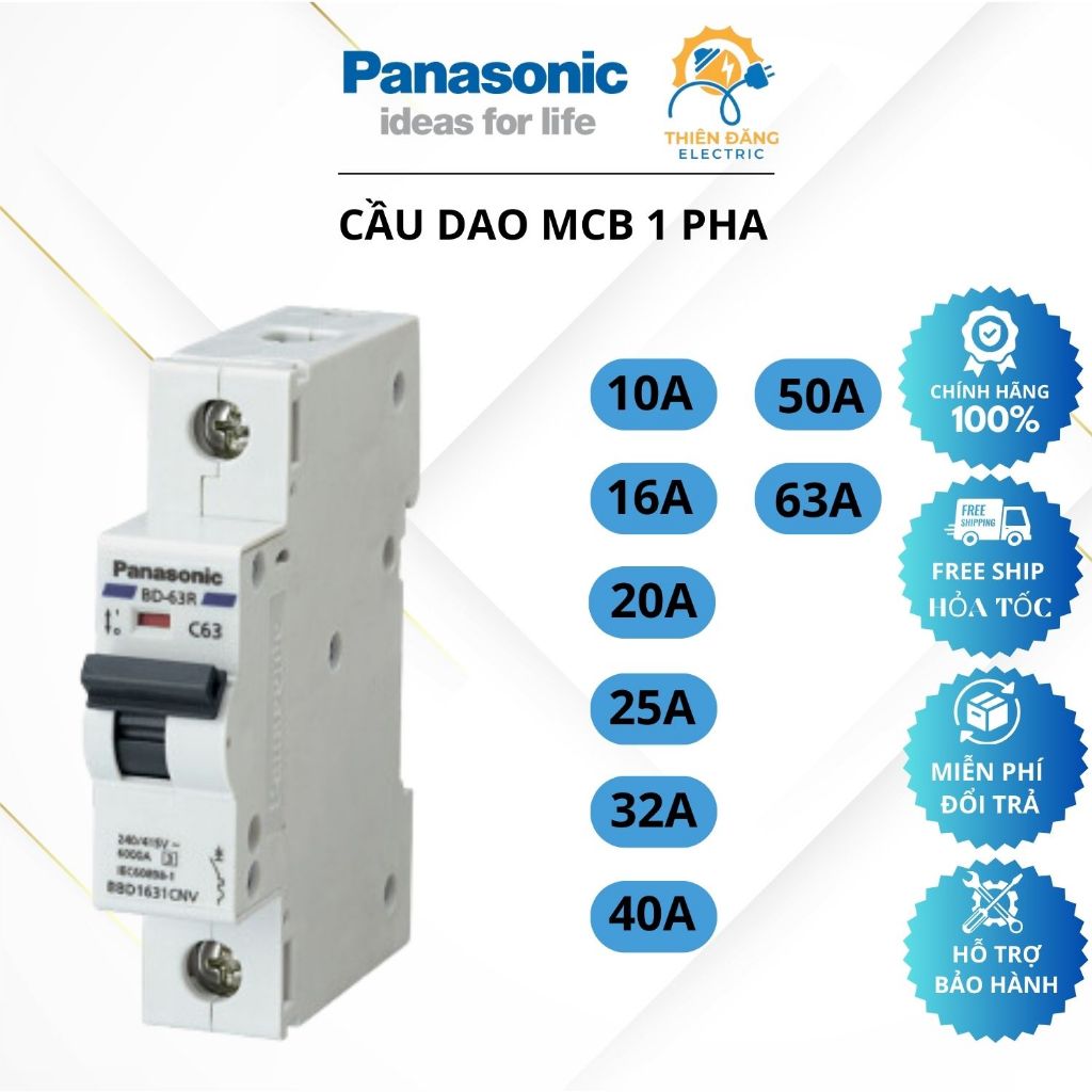 [CHÍNH HÃNG] CB MCB 1 Pha PANASONIC 10A,16A,20A,25A,32A,40A,50A,63A-6kA | Shopee Việt Nam