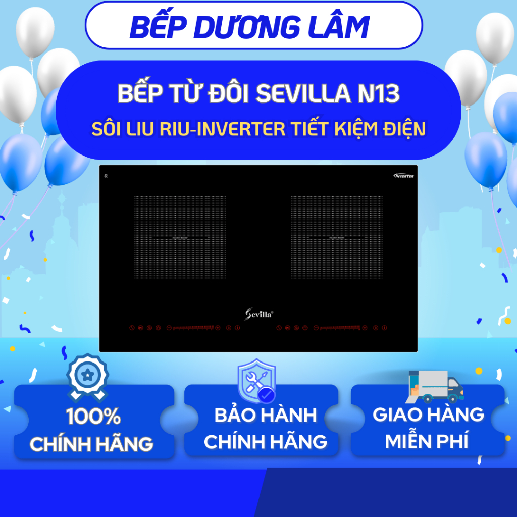Bếp từ đôi Sevilla N13 - Bếp từ Inverter -Kính chống xước -Viền bo kim ...