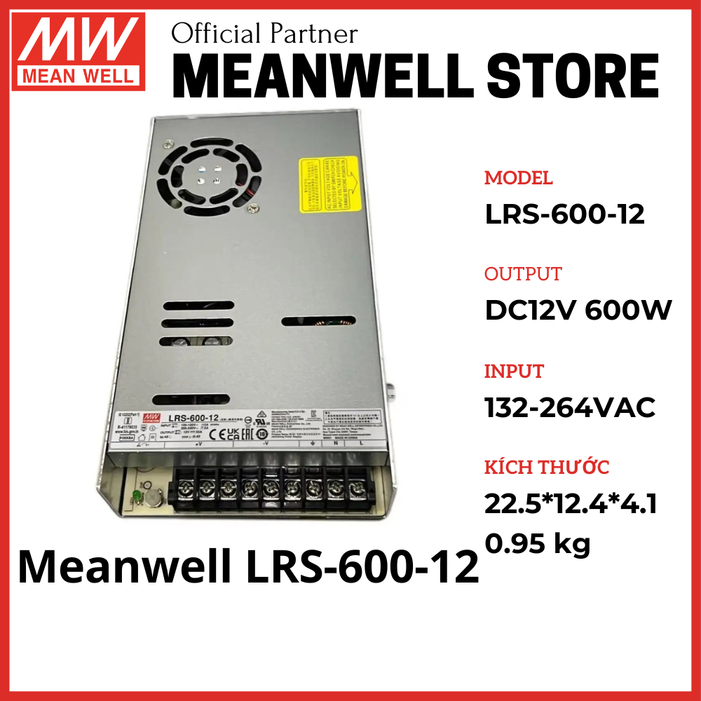 Meanwell LRS-600-12, Nguồn Meanwell, 12V 600W 50A, Nguồn 12V 50A, Bảo Hành Chính Hãng Meanwell ...