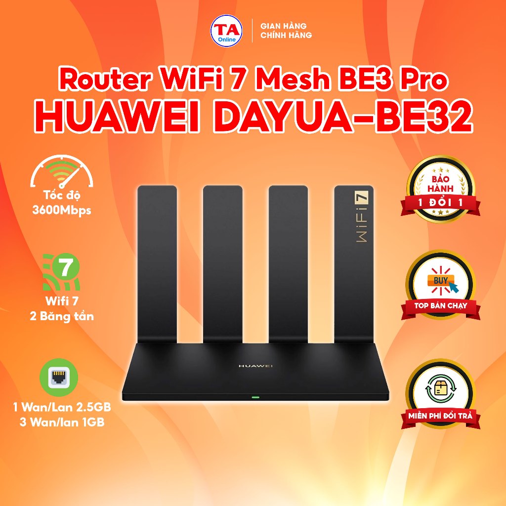 Router WiFi 7 Mesh BE3 Pro HUAWEI DAYUA-BE32 | Tốc Độ 3600Mbps | 1 port Wan/Lan 2.5GB | 3 Port ...