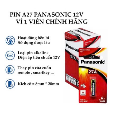 Pin A27 Panasonic 12V Vỉ 1 Viên Chính Hãng thay pin Remote cửa cuốn ...