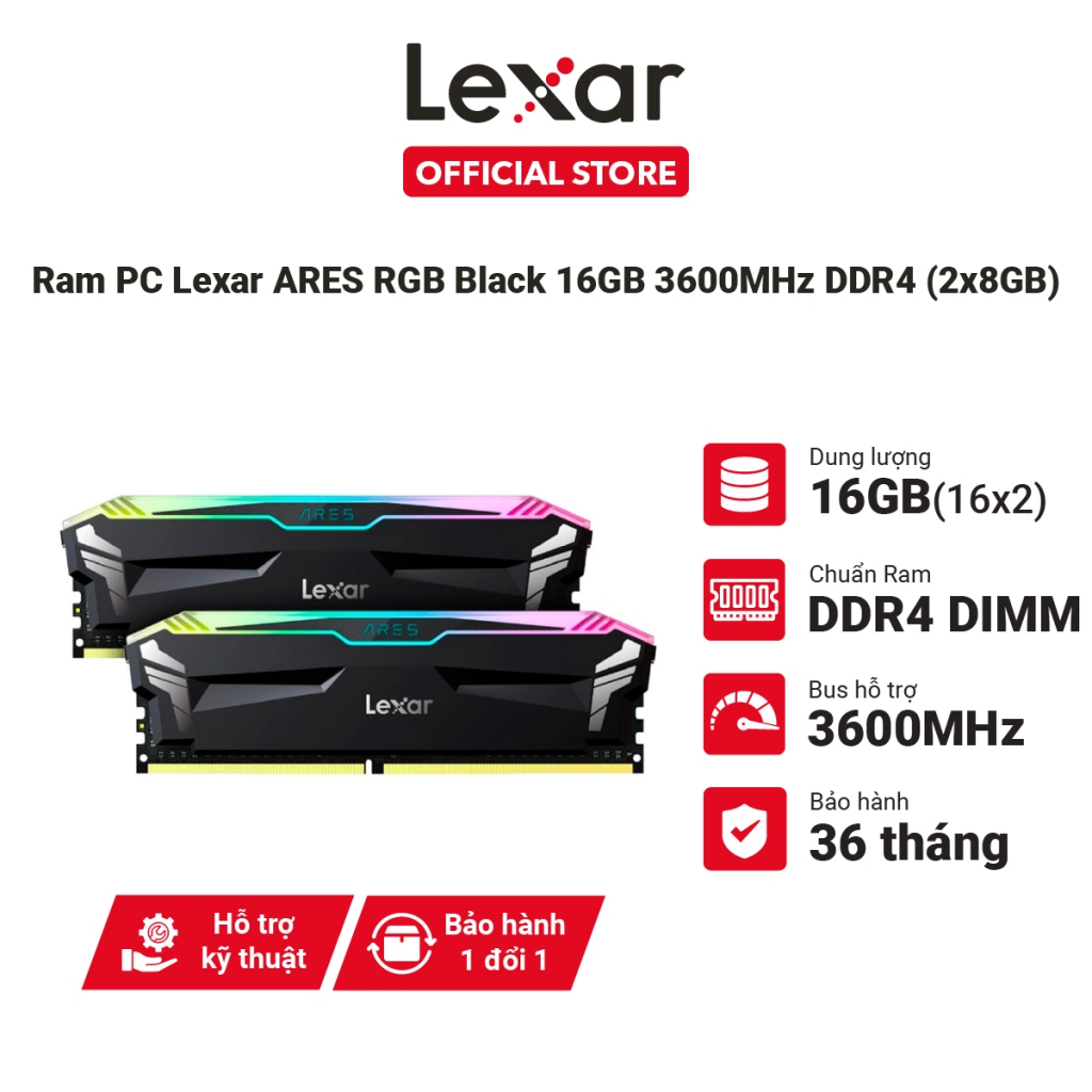 Ram PC Lexar ARES RGB Black 16GB 3600MHz DDR4 (2x8GB) - Bảo hành 36 ...