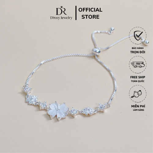 Lắc tay bạc nữ S925 D'ROSY kiểu dáng dây rút điều chỉnh size cỏ 4 lá D’ROSY JEWELRY LT06 ...