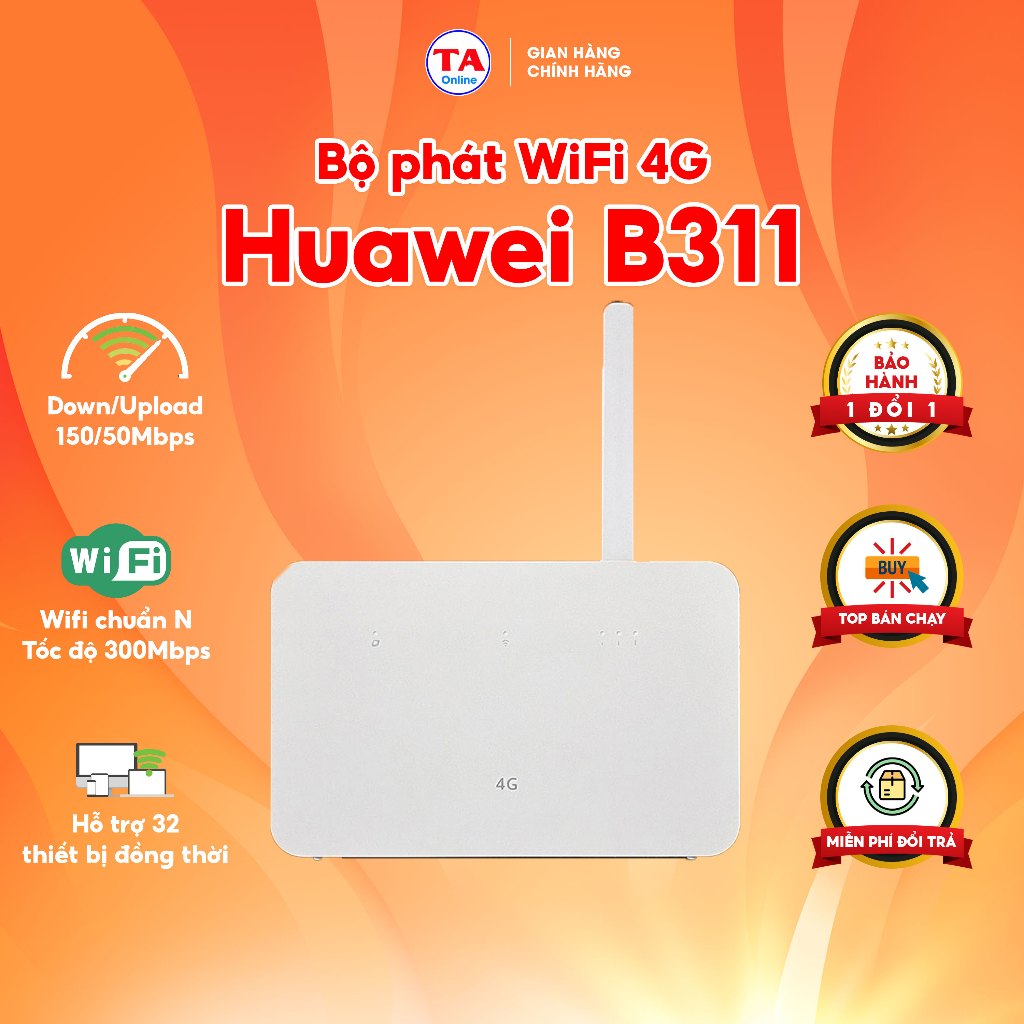 Bộ Phát Wifi 4G Huawei B311-922 (4G CPE 3s), Hỗ Trợ 32 User, 1 WAN/LAN ...