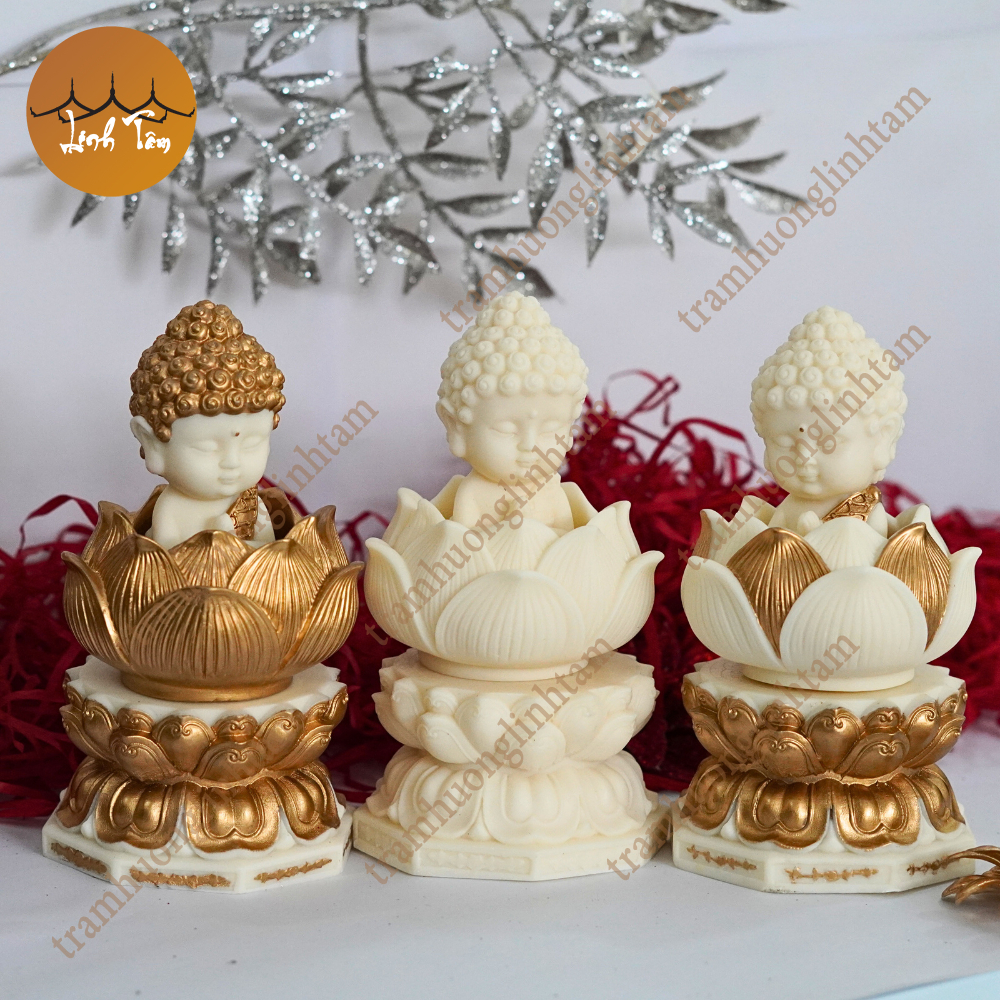 Combo tượng phật + đài sen + đế tòa sen 2 tầng vật phẩm phong thủy thờ ...