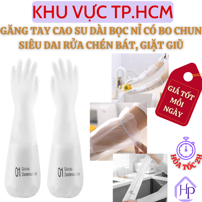 Cặp Găng Tay Cao Su Dài Bọc Nỉ Có Bo Chun Siêu Dai Dùng Rửa Chén Bát ...