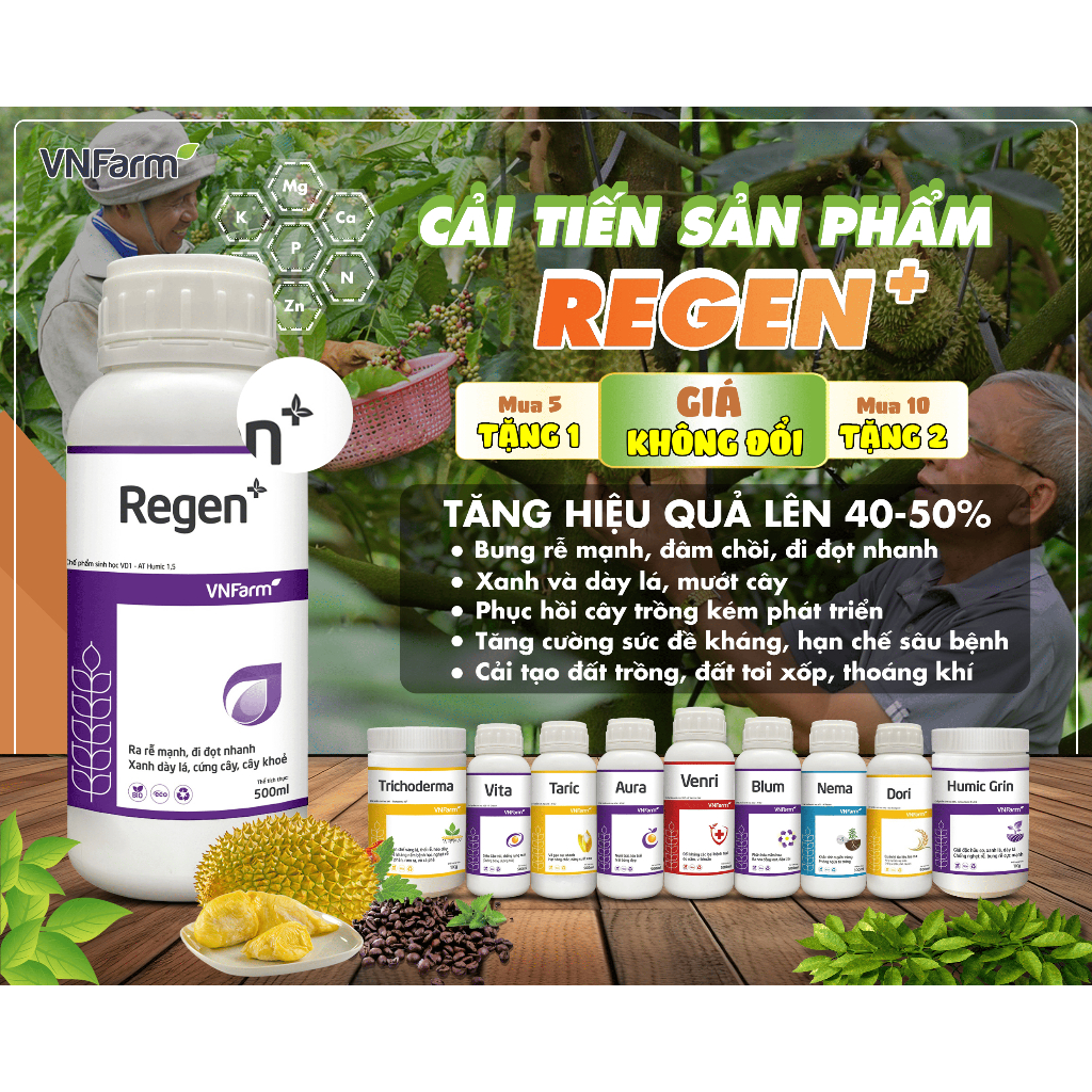Regen Plus VNFarm - Phục hồi cây, Ra rễ, vọt đọt, xanh lá, mướt cây ...