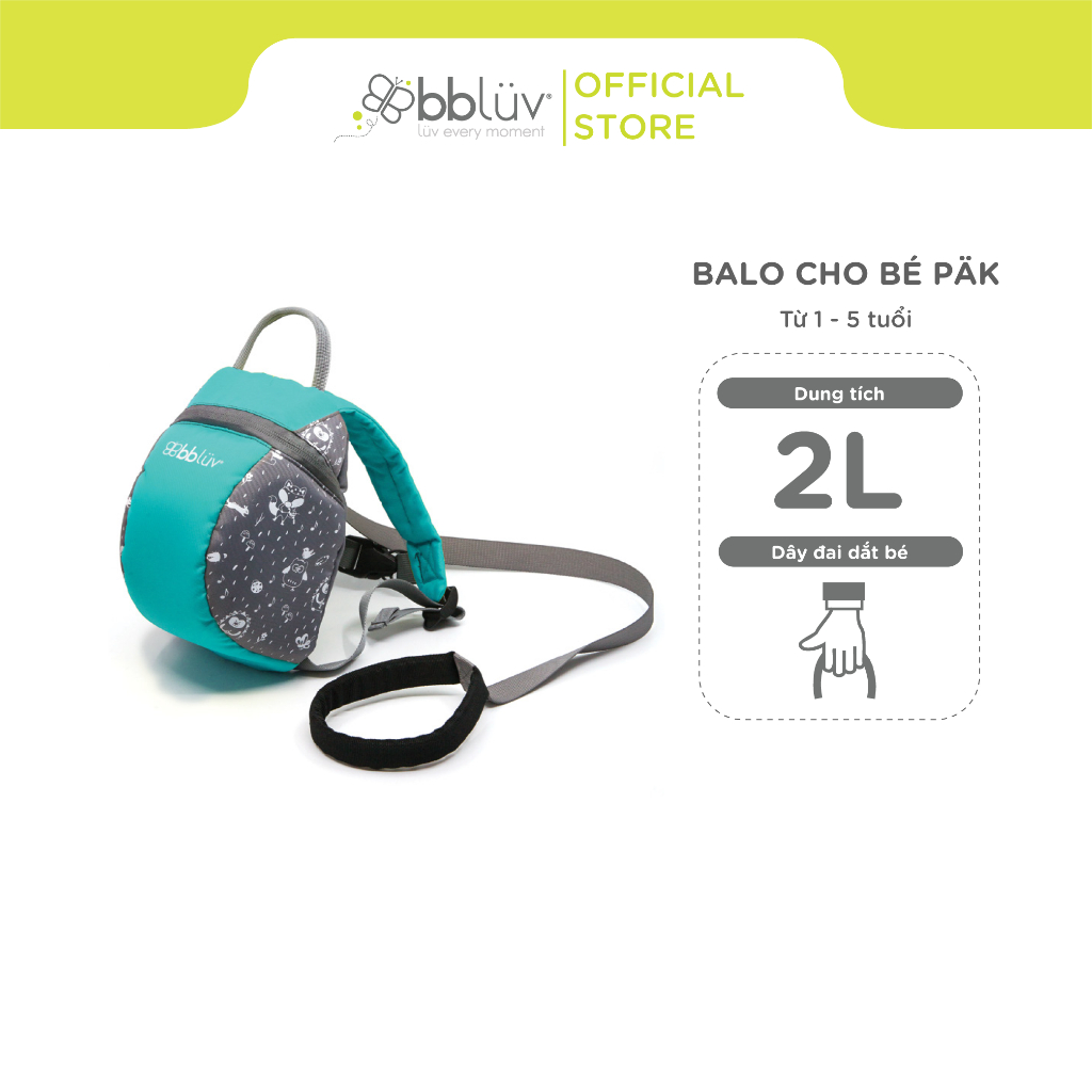 Balo cho bé bbluv Pak bọc đệm đai vai và lưng mềm mại, có thể giặt sạch, tích hợp dây đai dắt bé ...