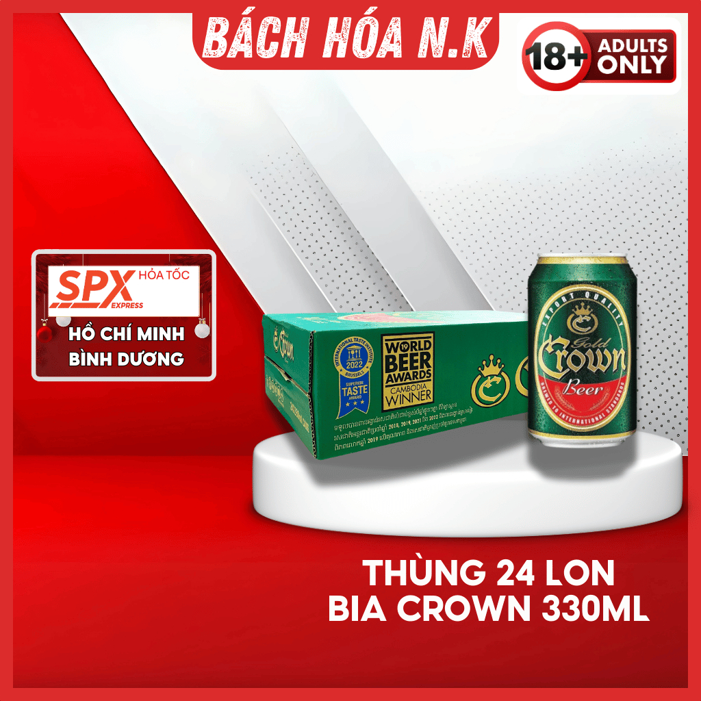 Bia Crown CAMPUCHIA - Bia nhập khẩu giá rẻ - Thùng 24 Lon x 330ml ...