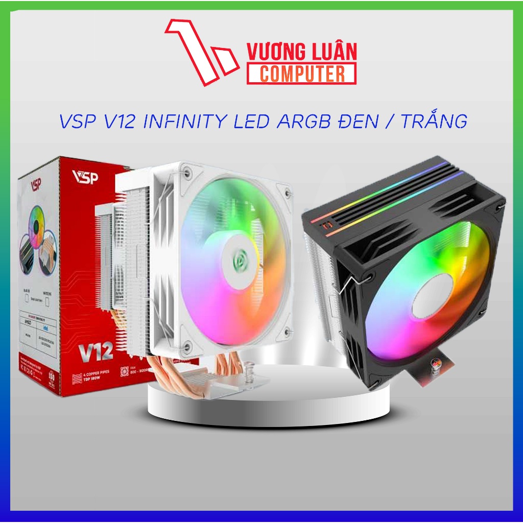 Tản nhiệt khí VSP Infinity V12 Led 7 màu Auto - Sẵn 2 màu Đen /Trắng | Shopee Việt Nam