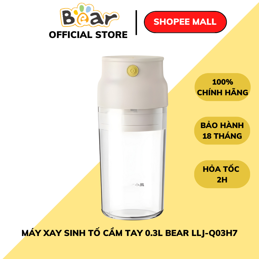 Máy xay sinh tố cầm tay tích điện 0.3L Bear LLJ Q03H7 mini,40W, xay trái cây, lưỡi inox, BH 18 ...
