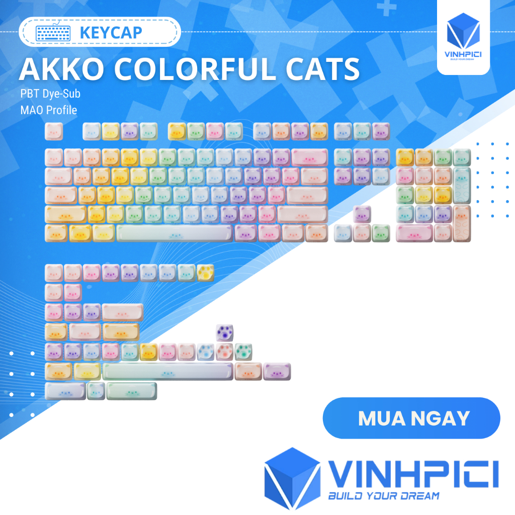 Keycap AKKO Colorful Cats MAO (PBT Dye-subbed / MAO profile / 142 nút ...
