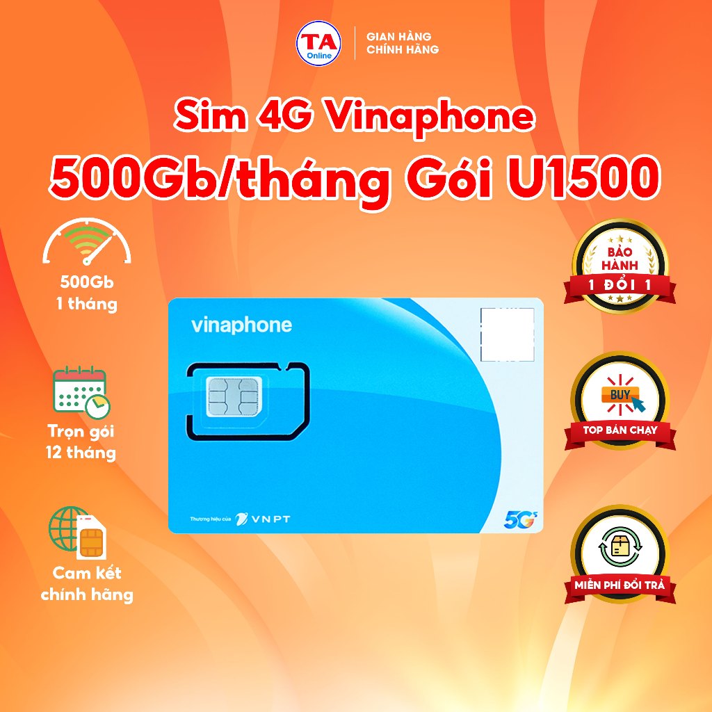 Sim 4 Vinaphone 500Gb/tháng Gói U1500 | Shopee Việt Nam