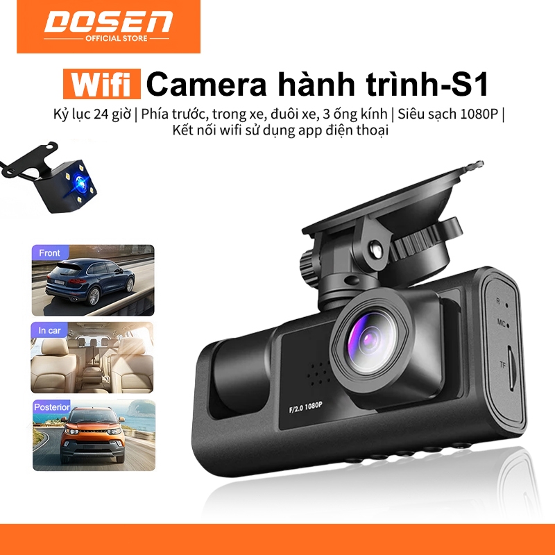 Dosen Camera hành trình ô tô Taxi hỗ trợ kết nối 3 mắt ghi hình tốc độ ...