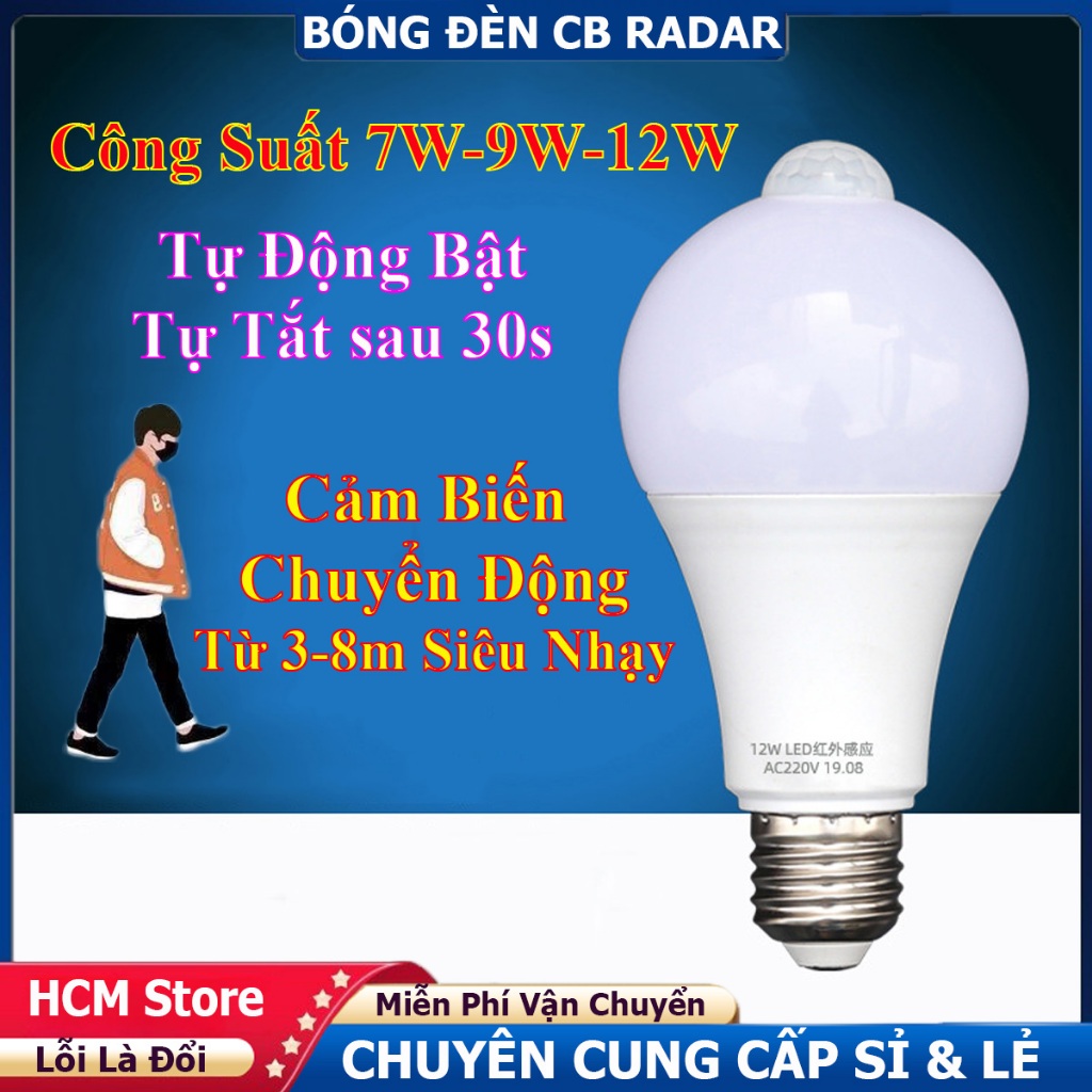 Bóng Đèn Cảm Biến Chuyển Động RADAR Đui E27 Độ Nhạy Cao, Tự Động Tắt Mở ...