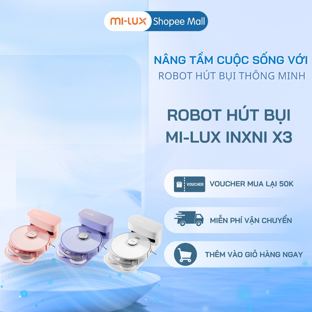 MILUXURY Inxni X3- Robot hút bụi lau bằng cộng nghệ lau xoạy 360 Độ - Bản Quốc Tế sử dụng 100% ...