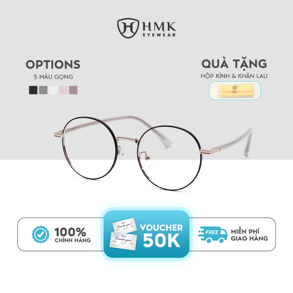 Gọng Kính Kim Loại HMK Eyewear Dáng Tròn Nhỏ Thời Trang Nam Nữ Trẻ ...