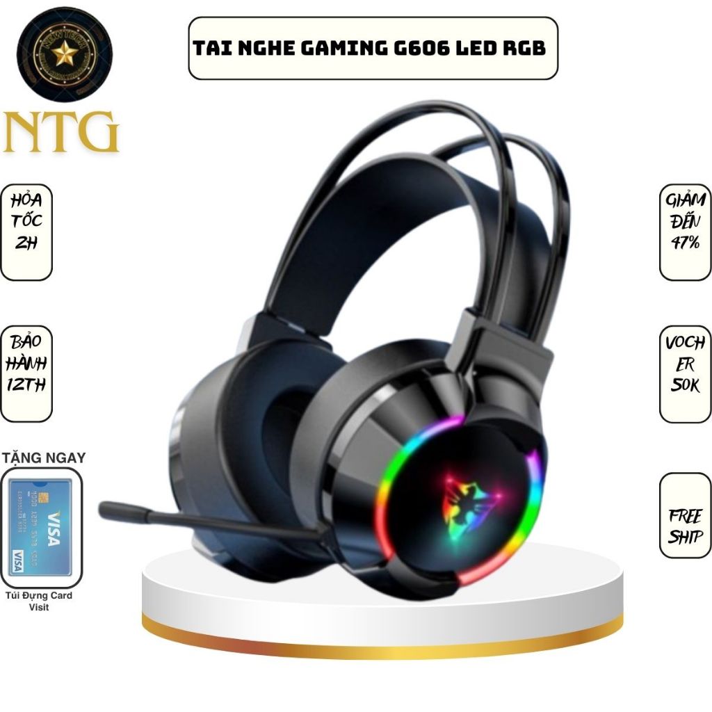 Tai nghe có dây gaming PC G606 có mic, jack cắm USB Led RGB, âm thanh 7 ...
