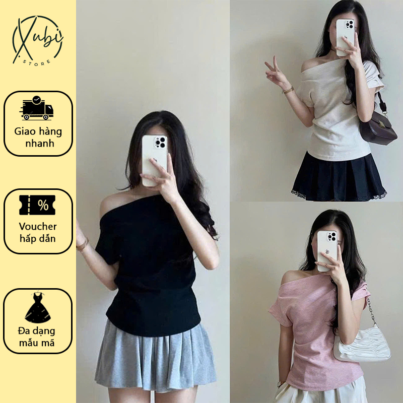 Áo Thun Lệch Vai Xếp Ly, Áo Kiểu Xinh Cách Điệu Cánh Rơi Sườn Nhún Eo Điệu Đà - Z86 | Shopee ...